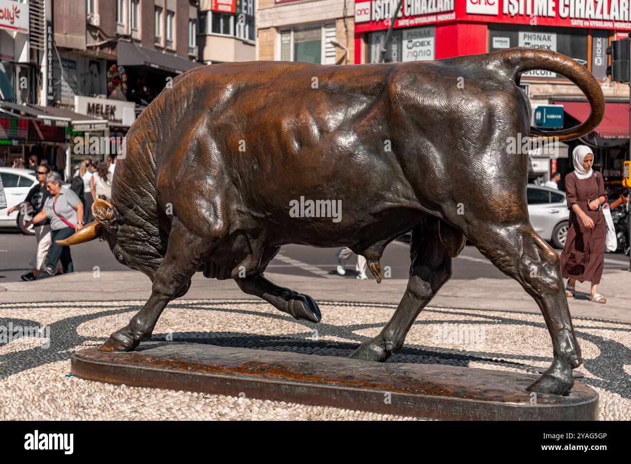 Istanbul, Turkiye - OCT 8, 2024: The Kadıköy bull statue is a statue of ...