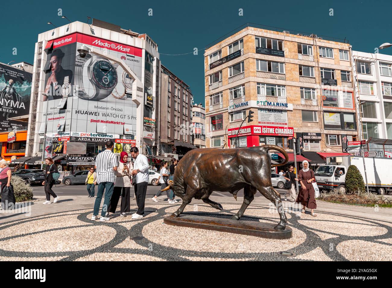 Istanbul, Turkiye - OCT 8, 2024: The Kadıköy bull statue is a statue of ...