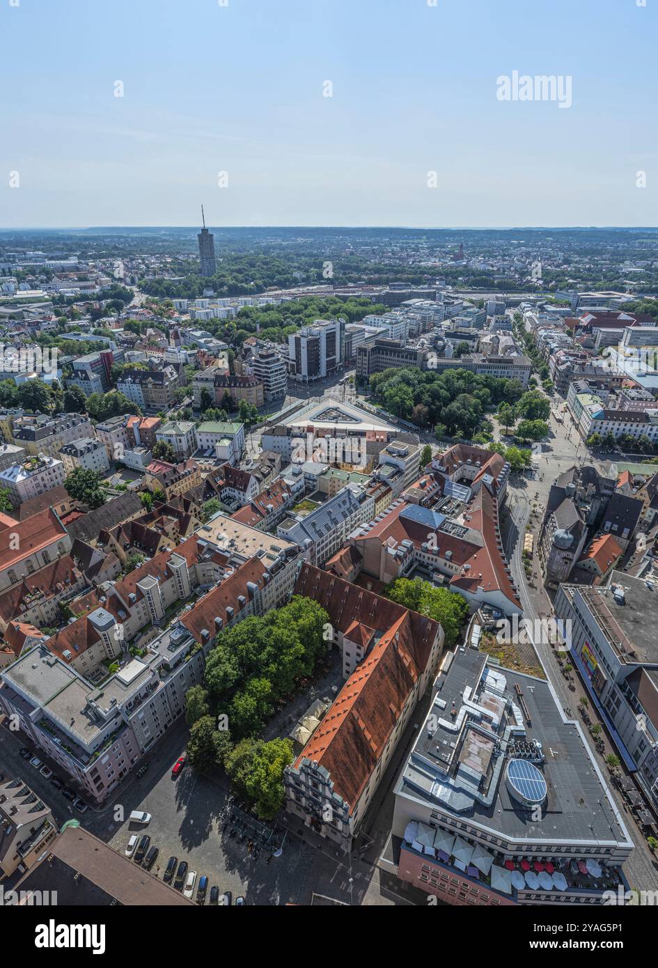 Aerial view of the city center of the Swabian district capital Augsburg ...