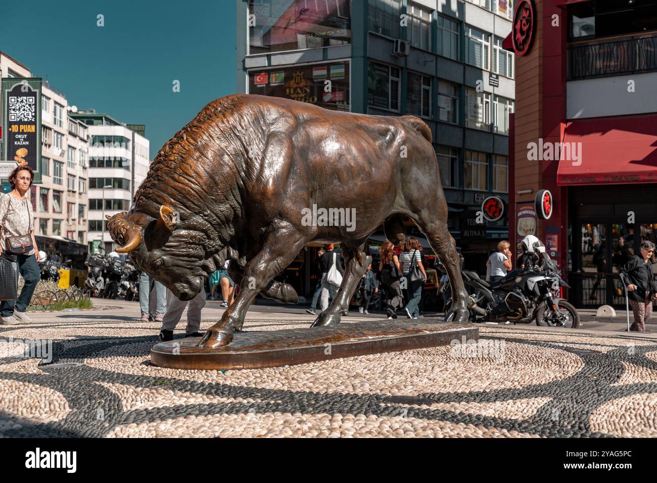 Istanbul, Turkiye - OCT 8, 2024: The Kadıköy bull statue is a statue of ...