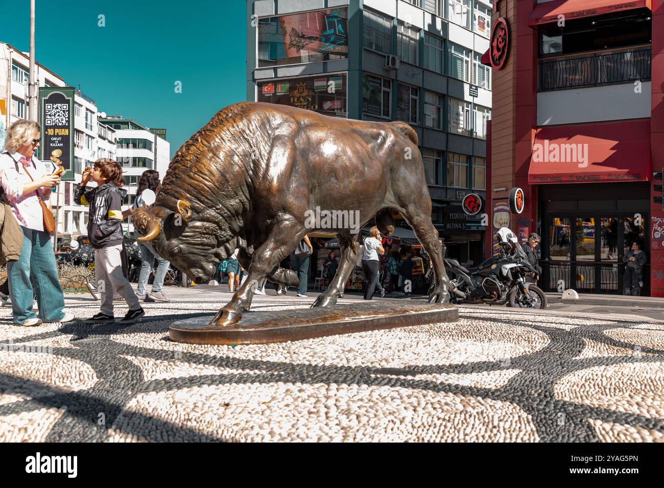 Istanbul, Turkiye - OCT 8, 2024: The Kadıköy bull statue is a statue of ...