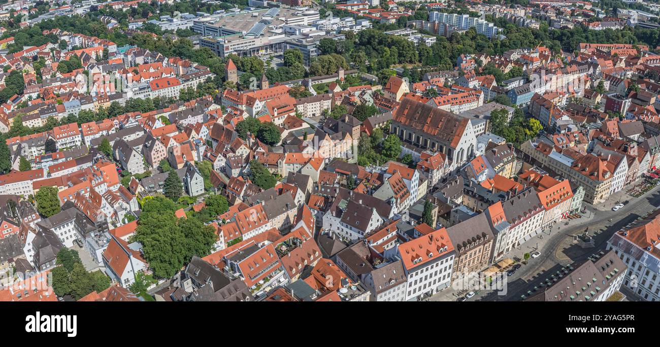 Aerial view of the city center of the Swabian district capital Augsburg ...