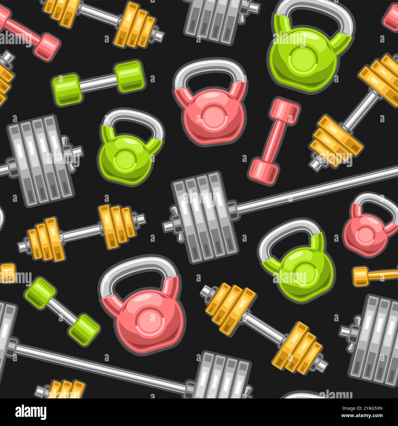 Vector Gym Seamless Pattern, decorative background with collection of illustrations flying gym ...