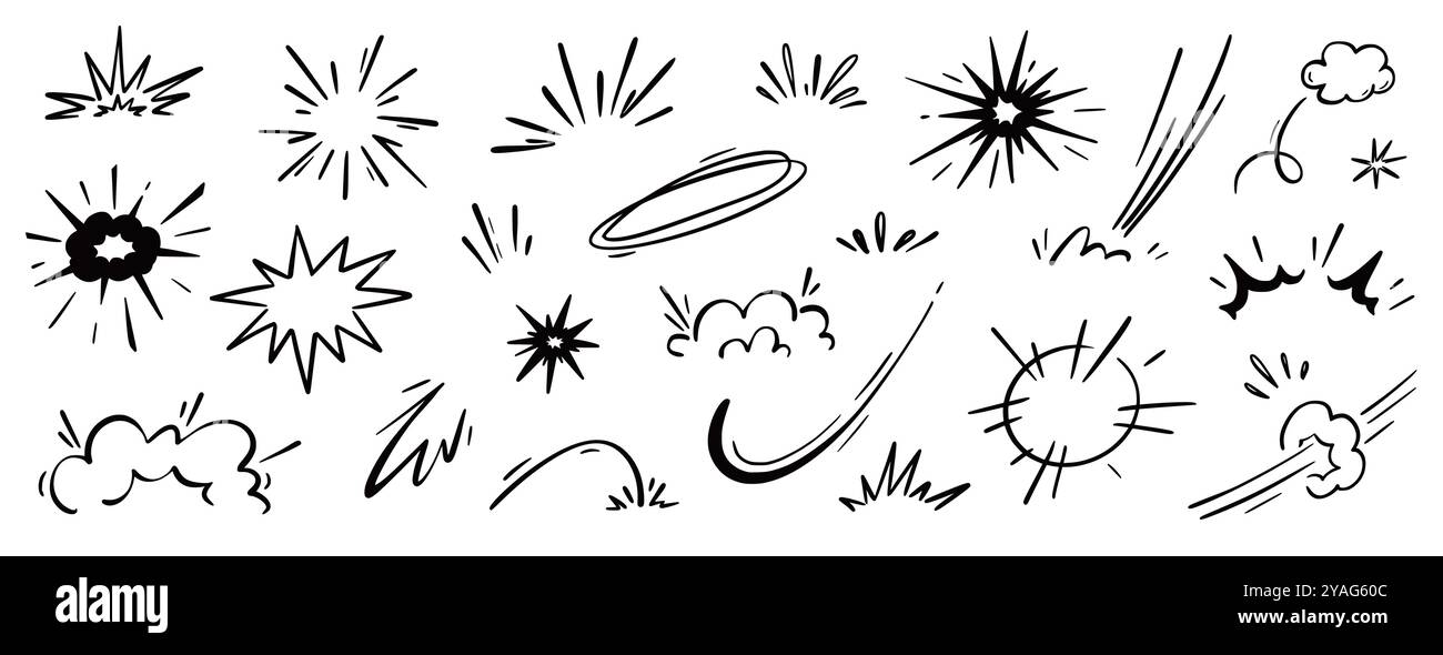 Comic cartoon boom speed effect, explosive motion line element set ...