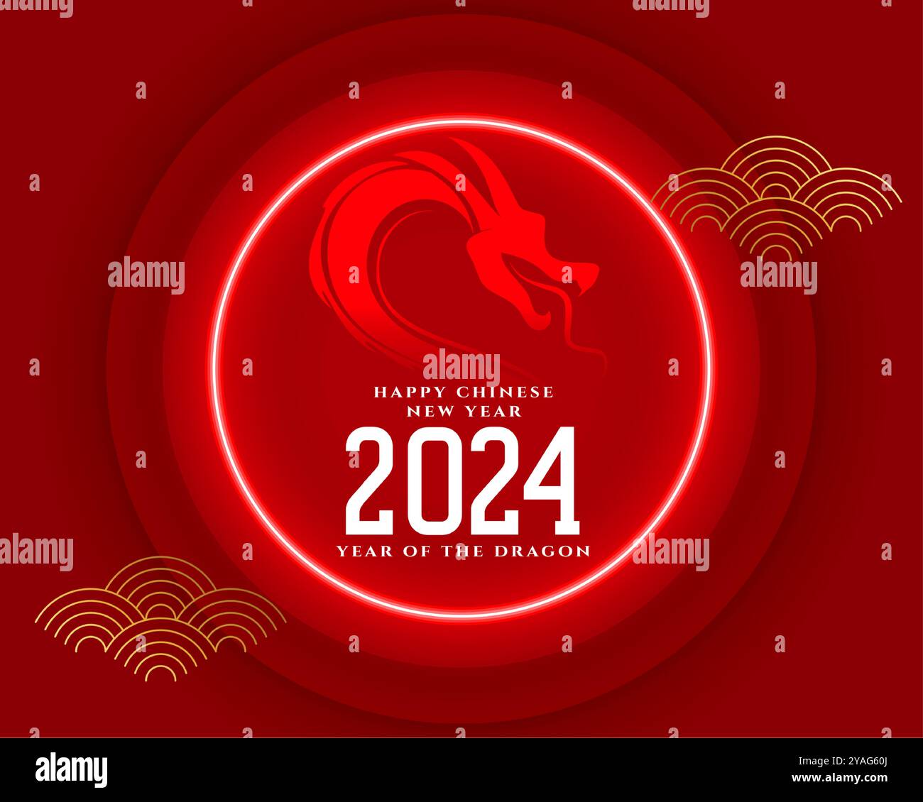 happy new year 2024 chinese festive background with neon frame vector ...