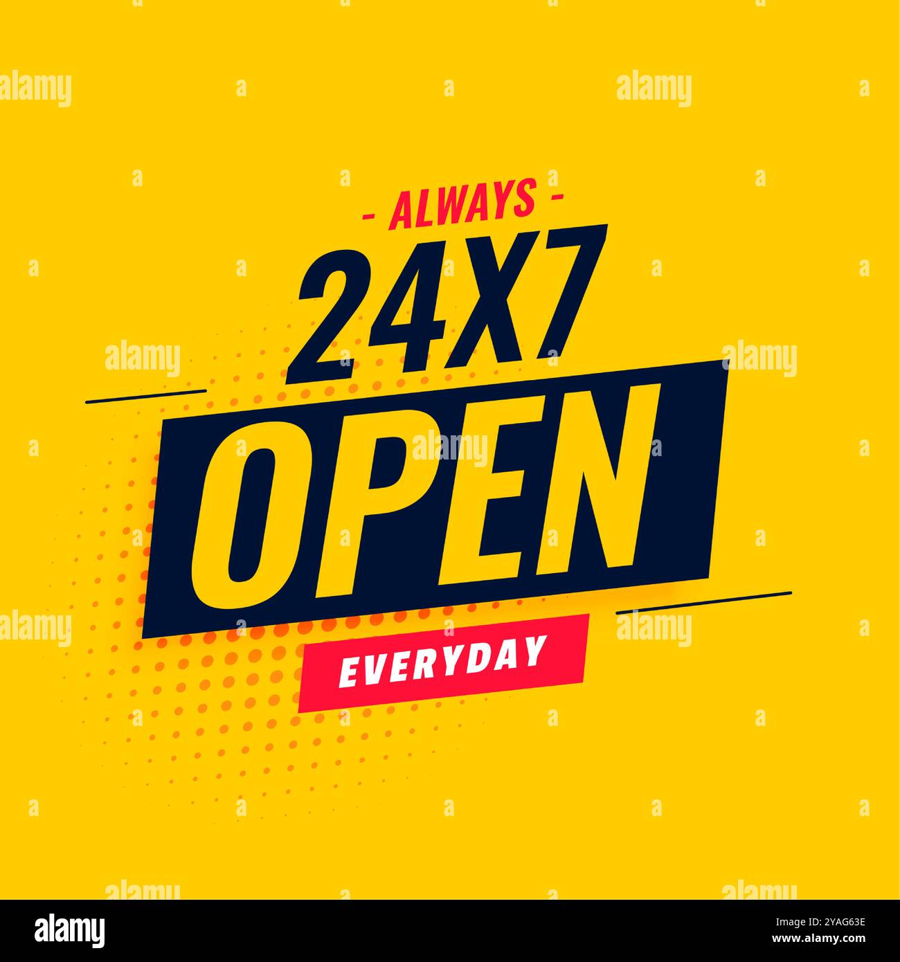everyday 24 hour and 7 days open service yellow template design vector ...