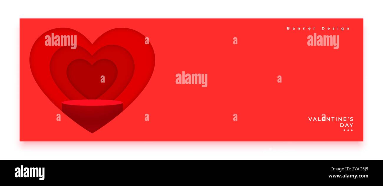 happy valentine day greeting banner with 3d podium platform vector ...