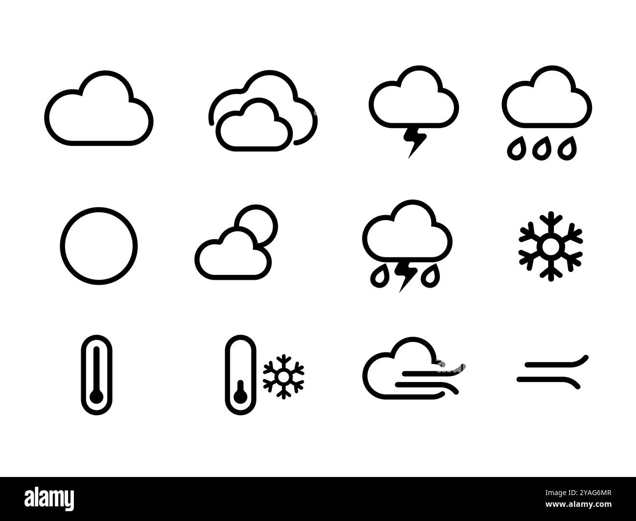 weather forecast icon symbol set solid outline of cloud snowy ...