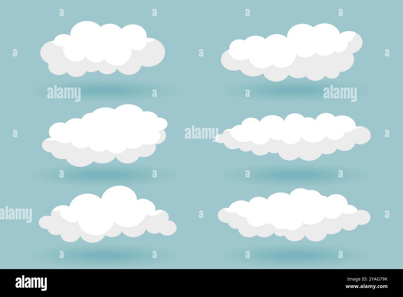 pack of six fluffy clouds icons for sky weather vector Stock Vector ...