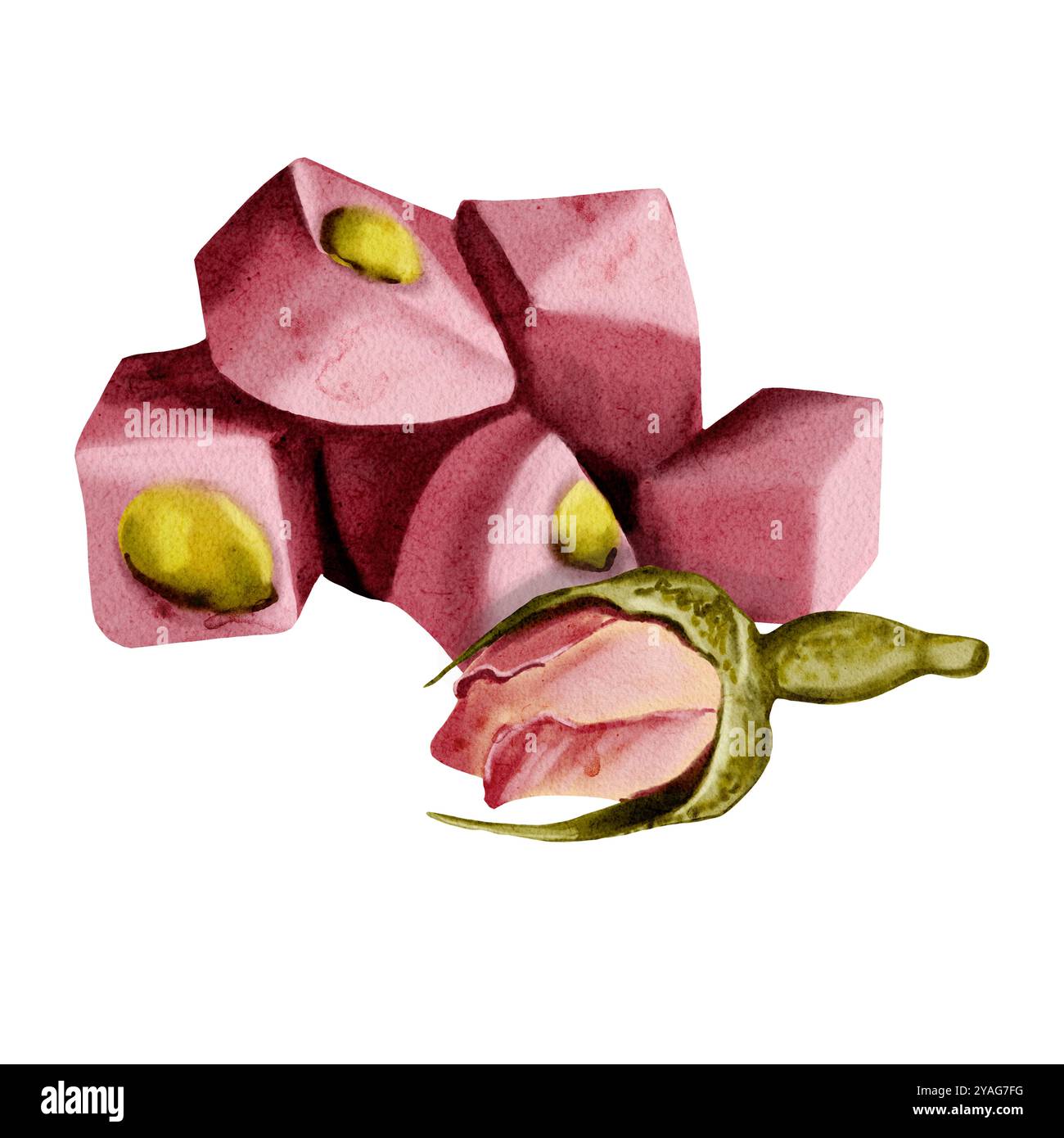 Traditional Turkish sweets. Turkish delight is pink. Lukkum with nuts ...