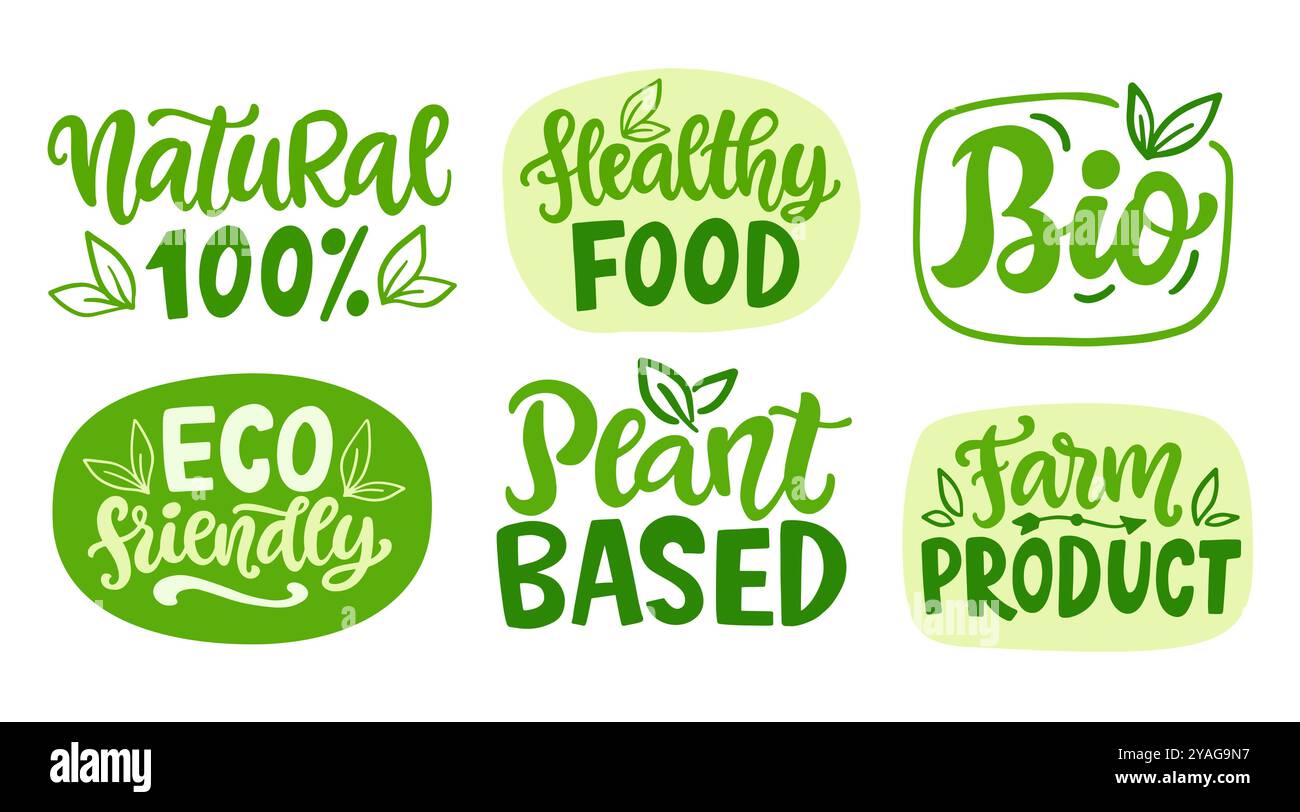 Eco Friendly Organic Food Vector Lettering Set Stock Vector Image & Art ...