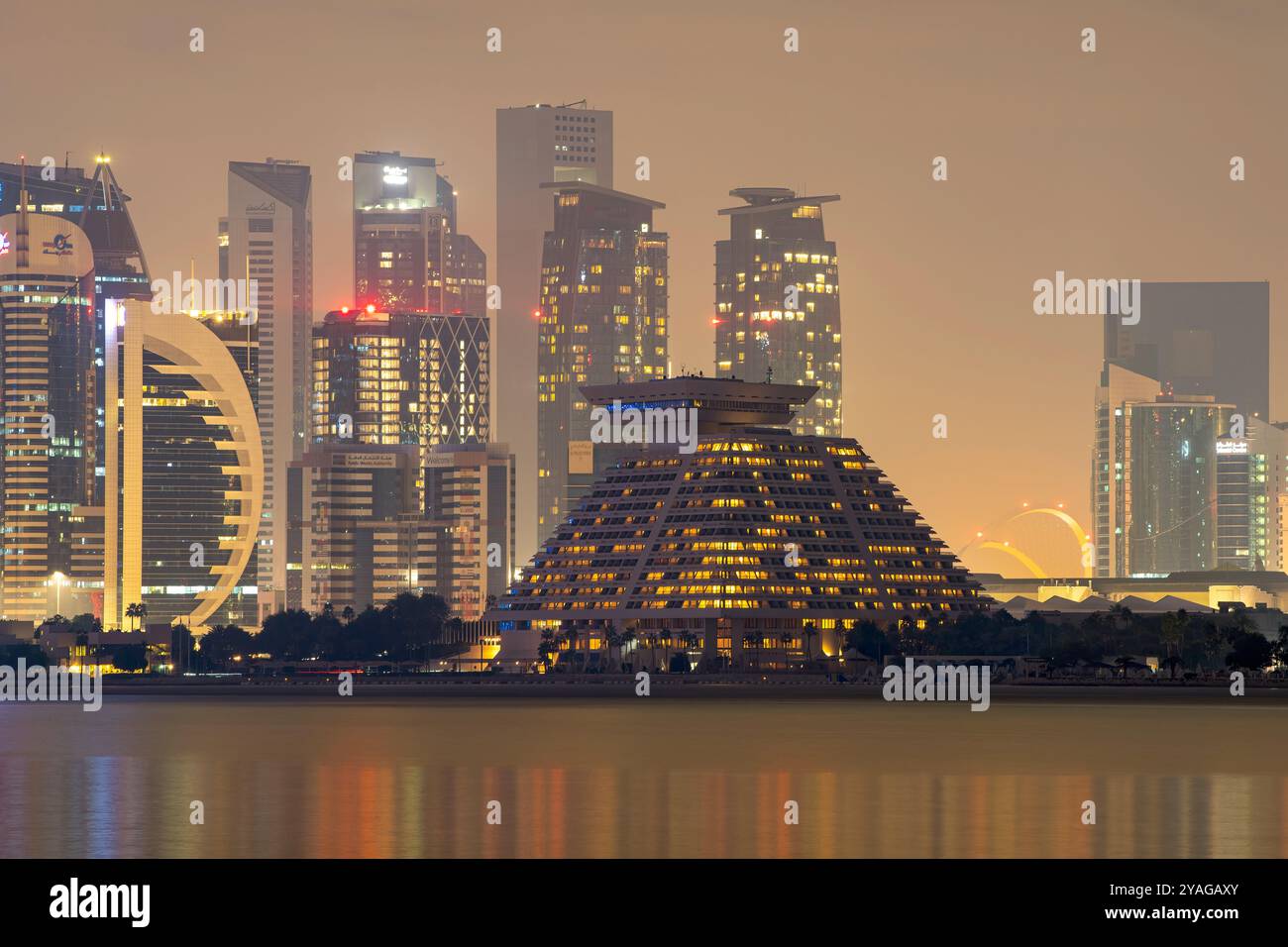 Night view of Doha skyline in summer from Corniche Stock Photo - Alamy