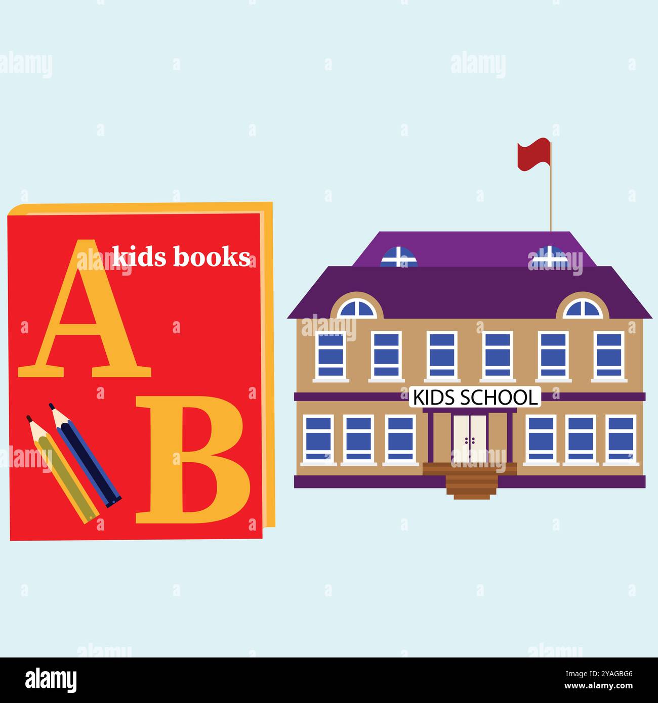 Kid's school building isolated on white in flat style. Modern building ...