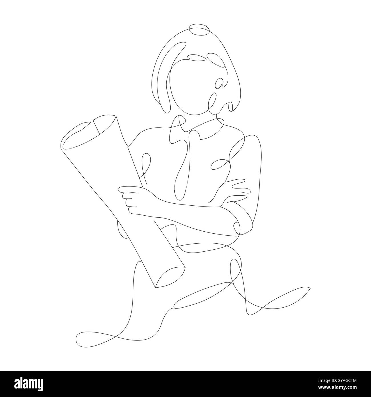 Continuous line illustration of builder Stock Vector Images - Alamy