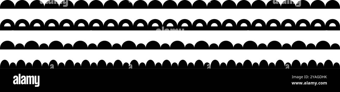 Scalloped edge seamless strokes set. Simple scalloped border. Fabric ...