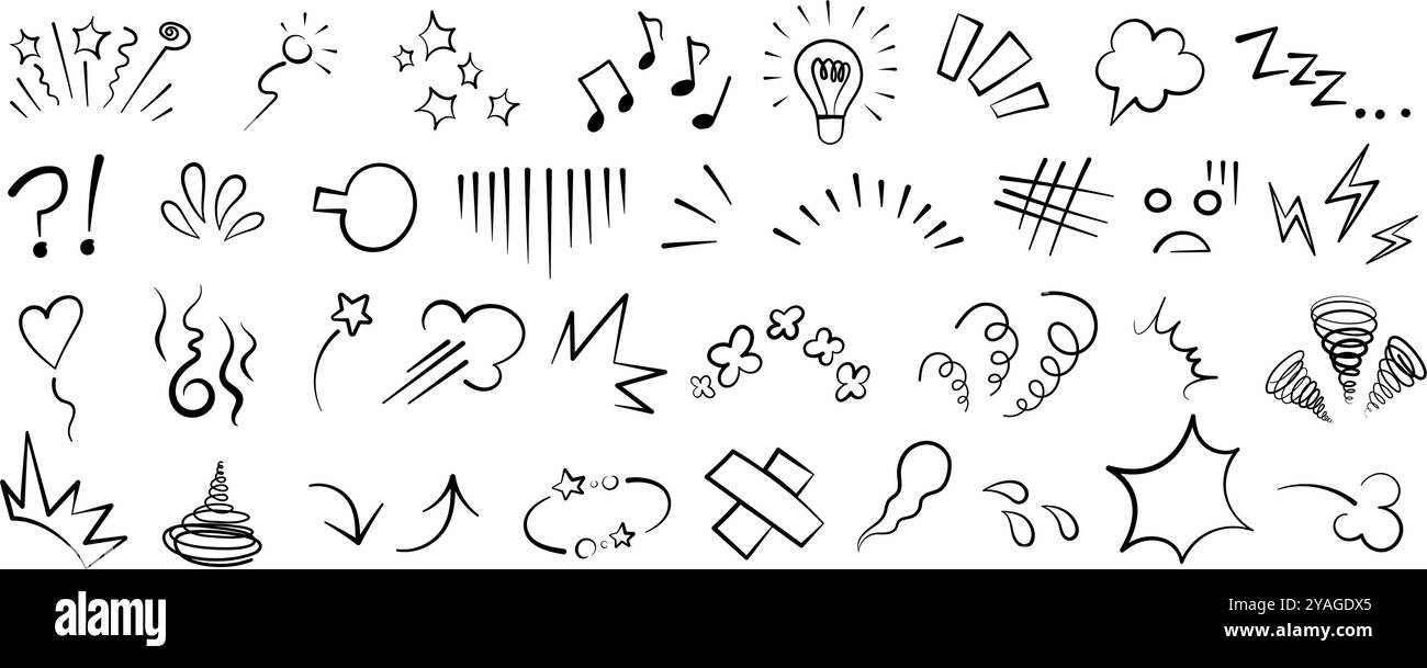 Manga or anime comic emoticon element graphic effects hand drawn doodle ...