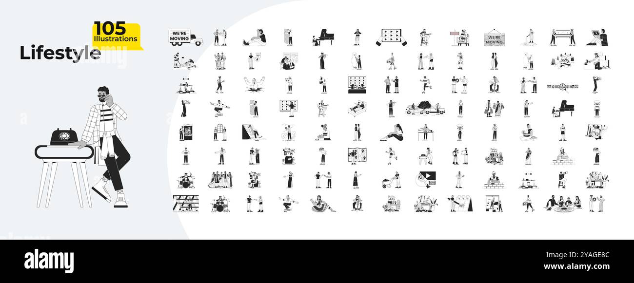 Everyday moments outline illustrations mega bundle Stock Vector Image ...