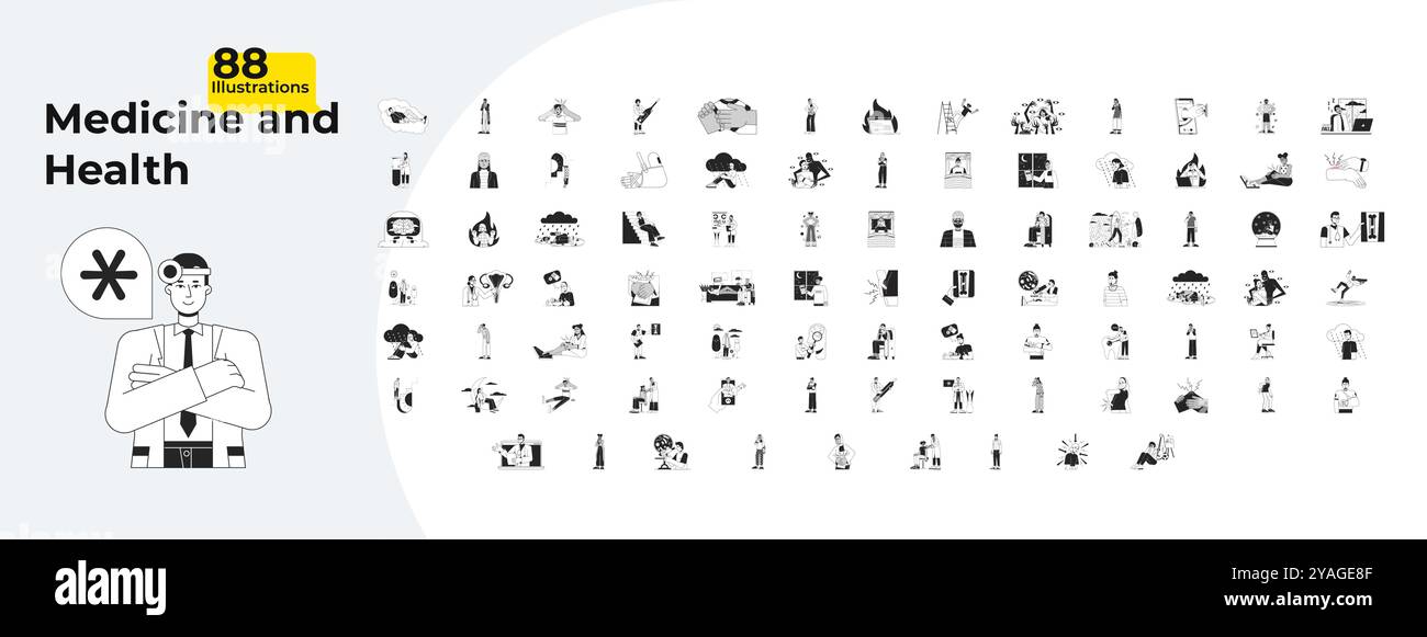 Medical healthcare outline illustrations mega bundle Stock Vector Image ...