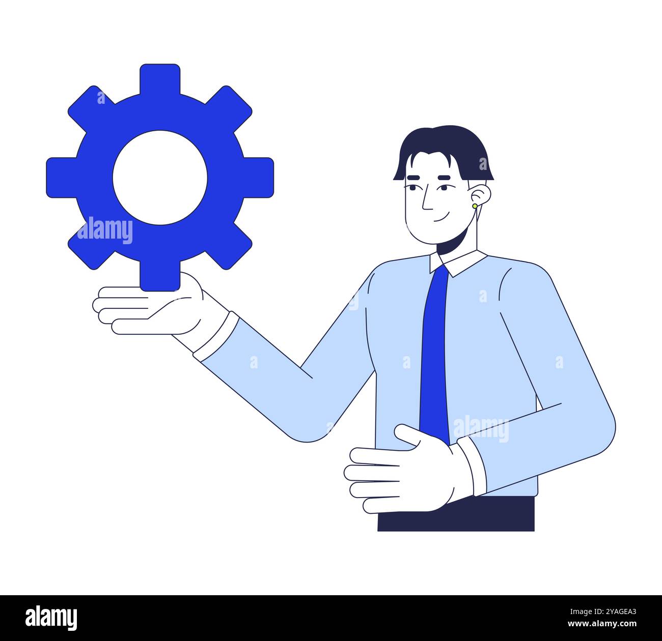 Office worker korean man holding cog gear 2D cartoon character Stock ...