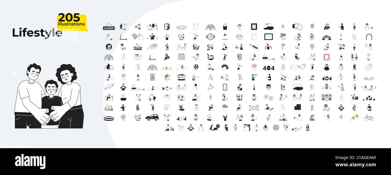 Daily life outline illustrations mega bundle Stock Vector Image & Art ...