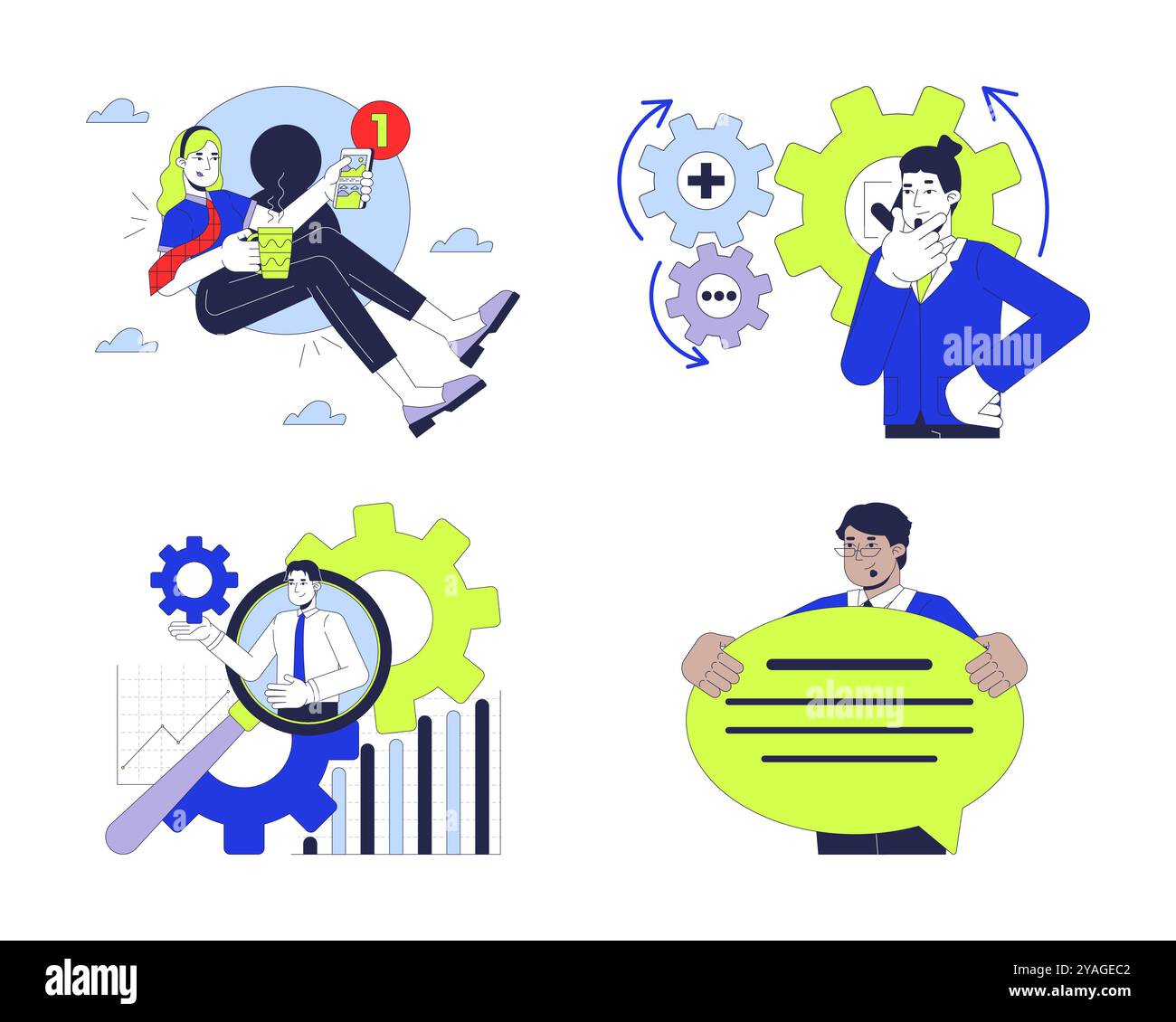 Digital business processes management 2D illustration concepts set ...