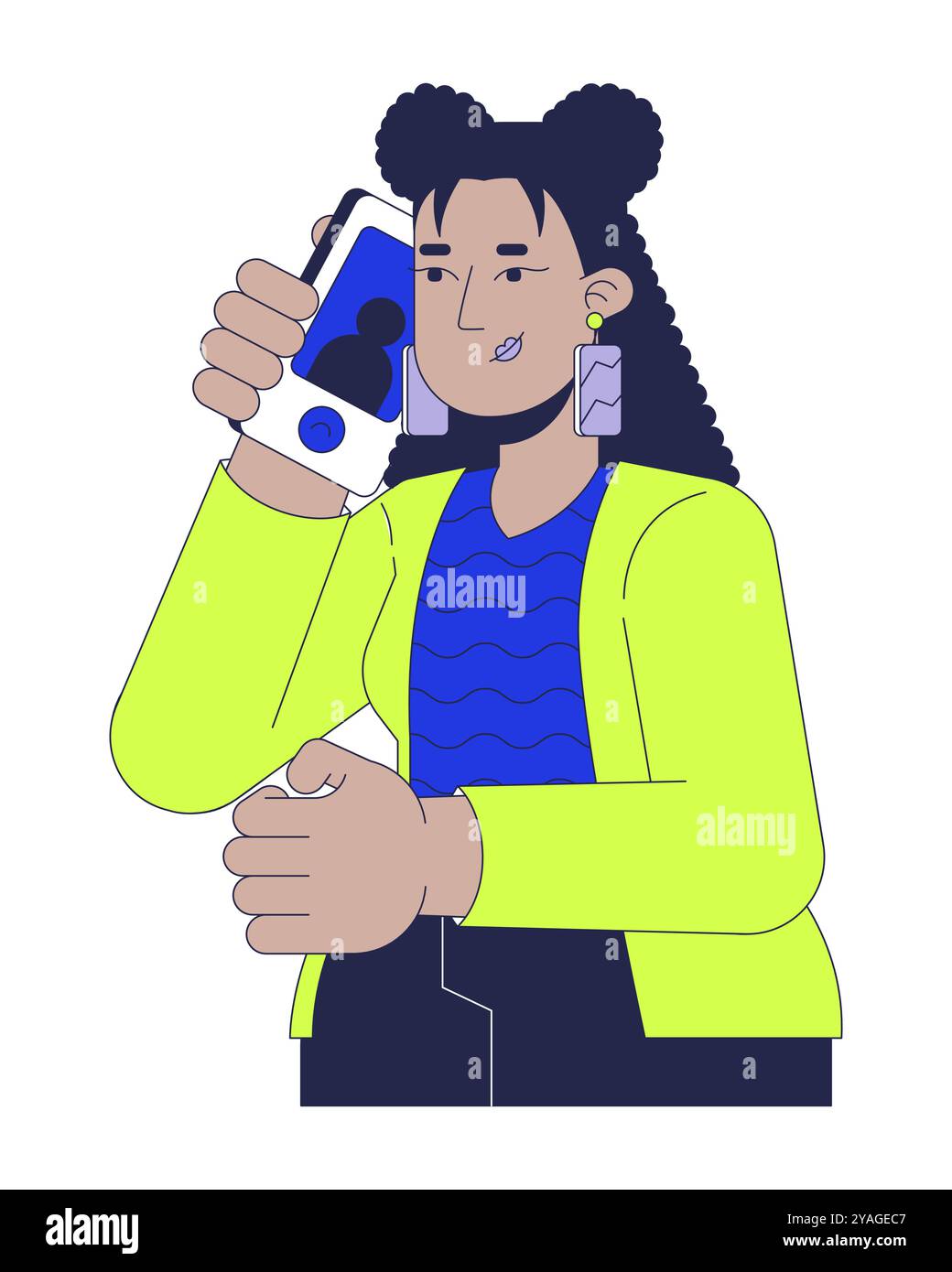 Hispanic curly hair woman mobile phone call 2D cartoon character Stock ...