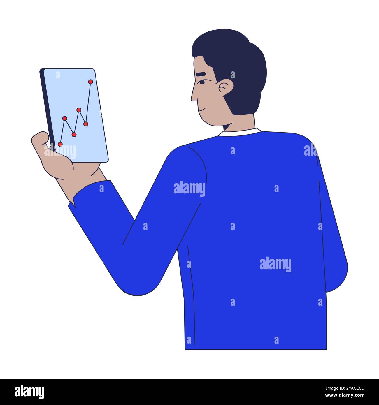 Indian businessman checking financial investment on phone 2D cartoon ...