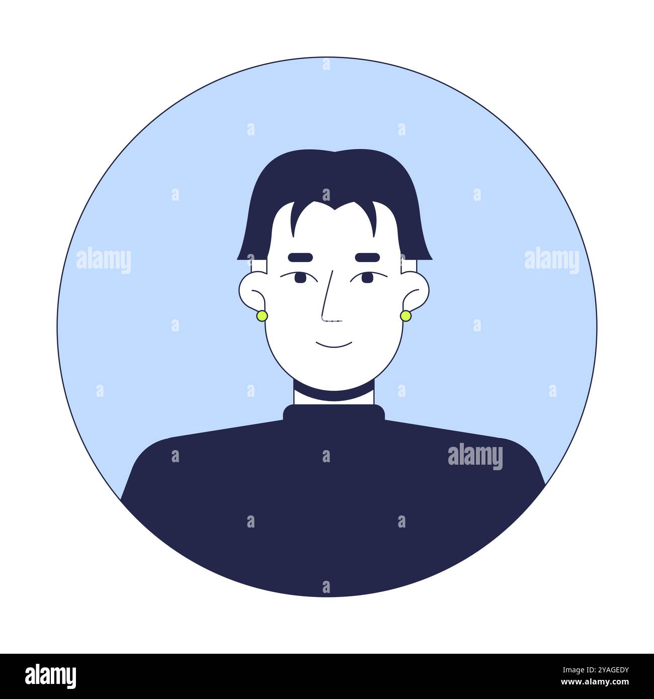 Middle part haircut korean man with stud earrings 2D linear vector ...