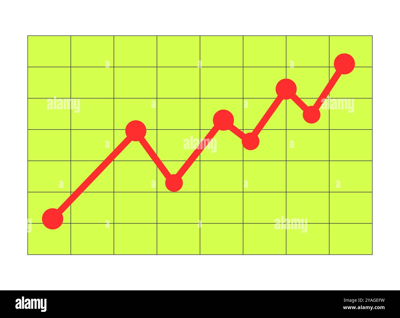 Rising up data points line chart against grid pattern 2D cartoon object ...
