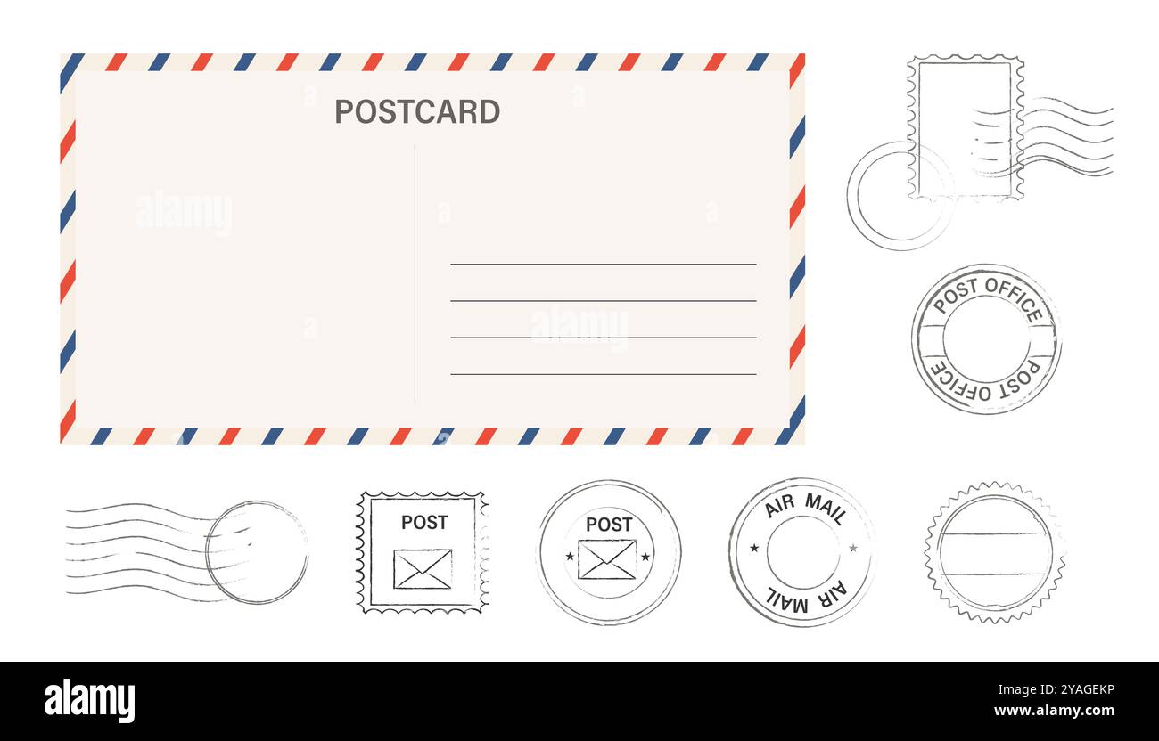 Airmail blank postcard template retro border envelope with stripes ...