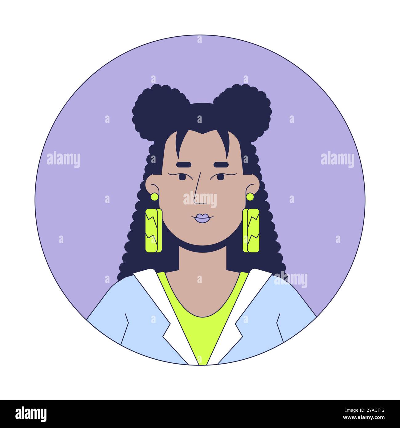 Hispanic curly hair woman in hoodie 2D linear vector avatar ...