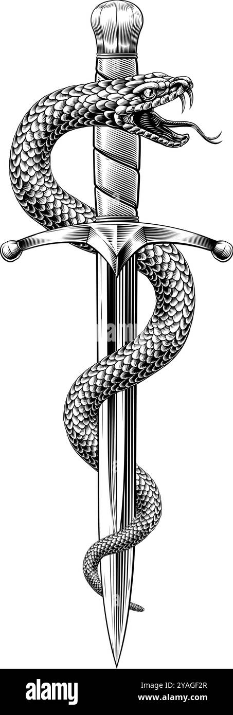 Dagger Knife Snake Vintage Woodcut Tattoo Style Stock Vector Image ...