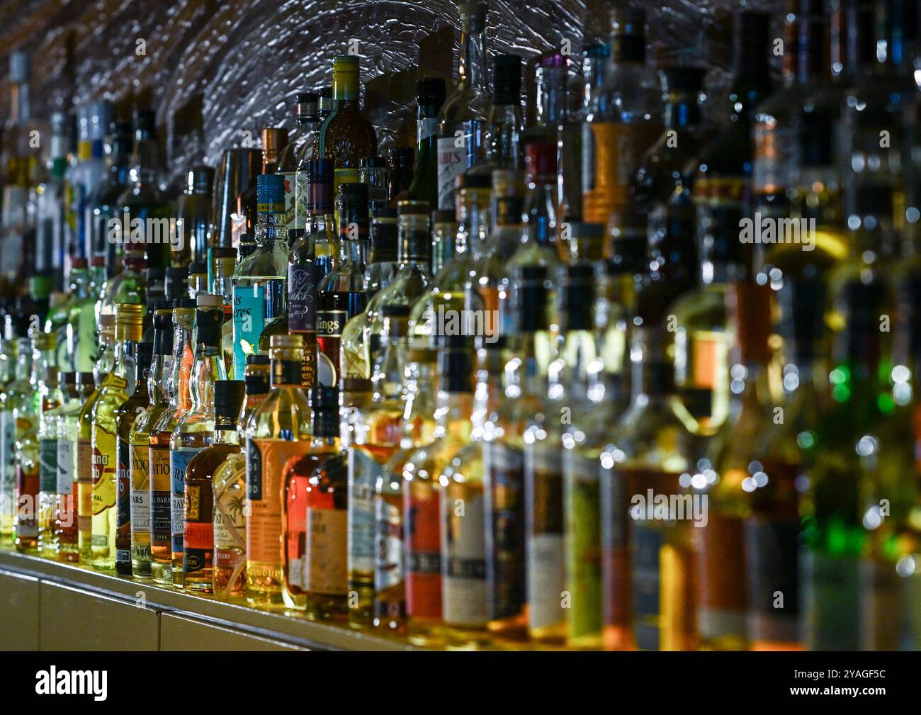 Berlin, Germany. 11th Oct, 2024. Bottles of various alcoholic drinks ...