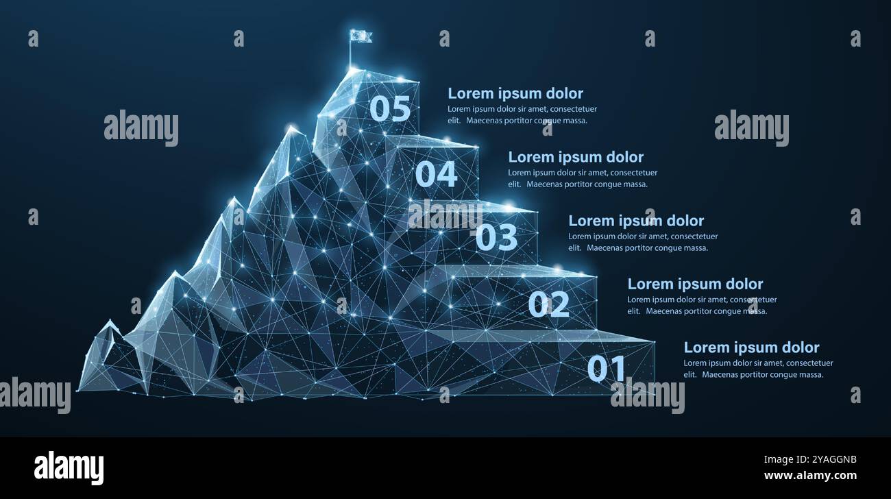 Infographic with 5 steps. Digital mountain. Step-by-step guide to ...