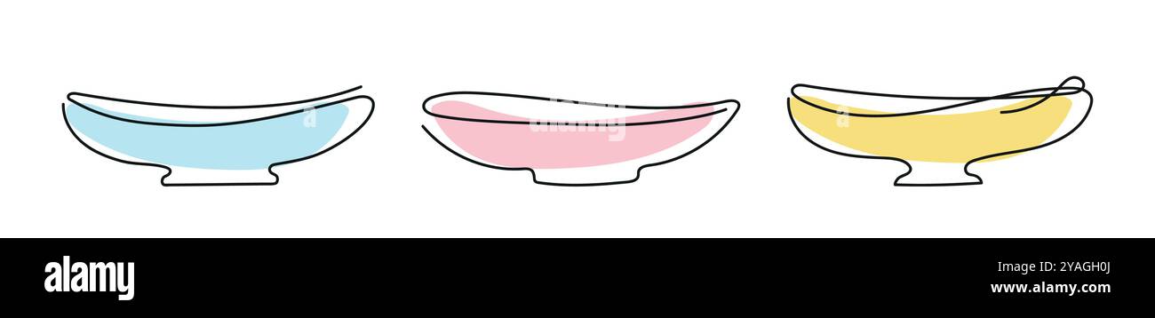Set of Minimalist Line Art Colorful Bowls Isolated on white background ...