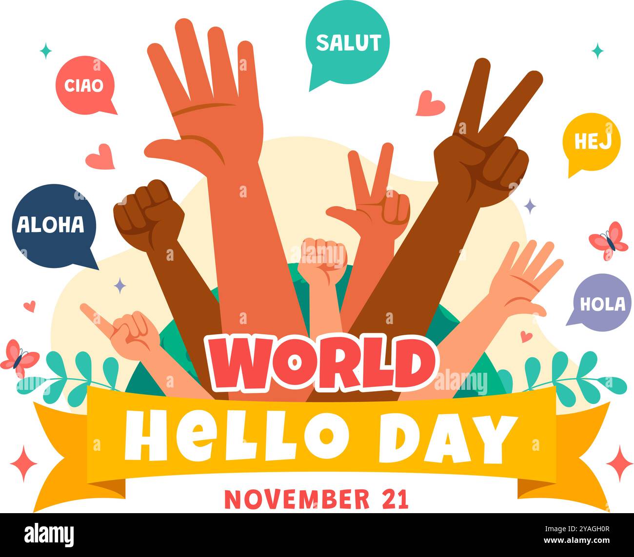 World Hello Day Vector Illustration on November 21 with Speech Bubbles ...