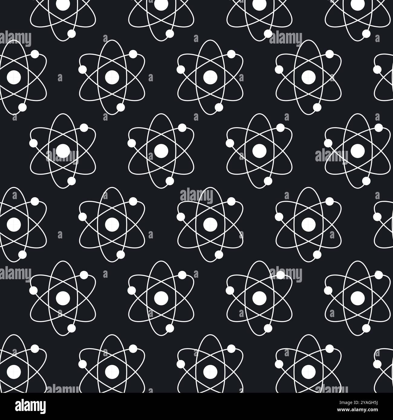 Seamless White Atom Pattern on Black Backdrop. Concept of Science ...