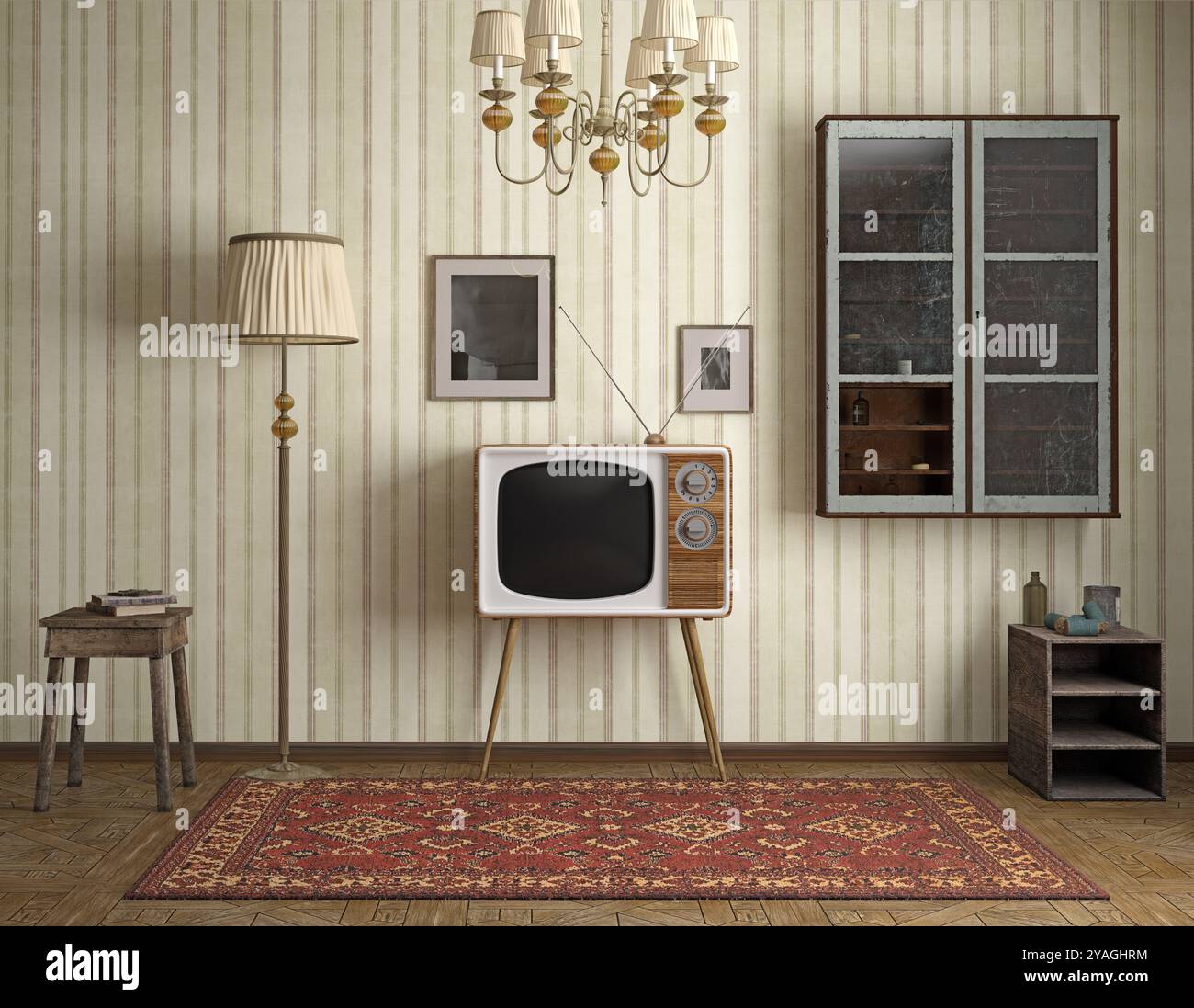 Vintage tv living room 70s hi-res stock photography and images - Alamy