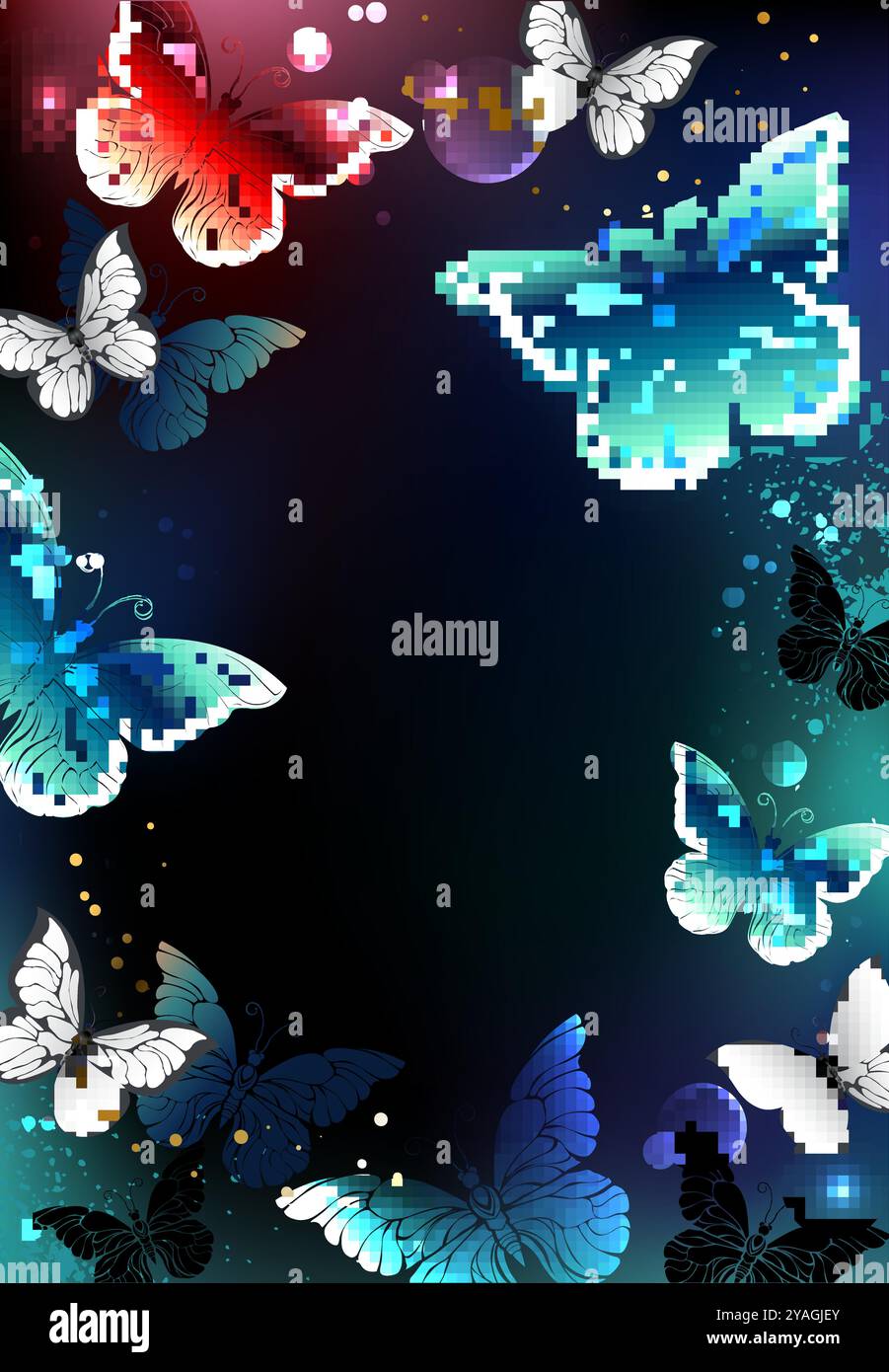 Design with artistically drawn, glowing, red and blue, night ...