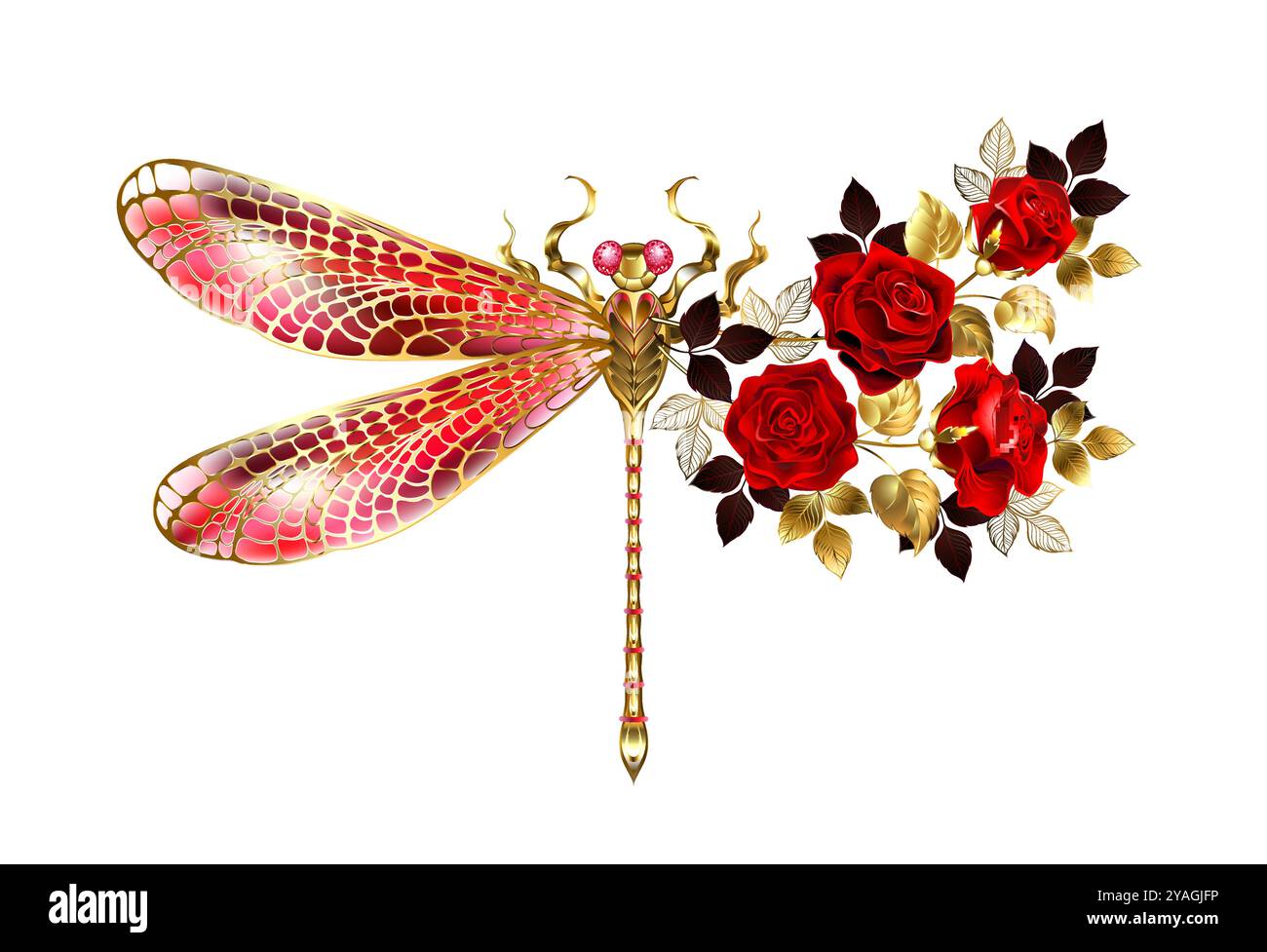 Floral dragonfly with red roses hi-res stock photography and images - Alamy