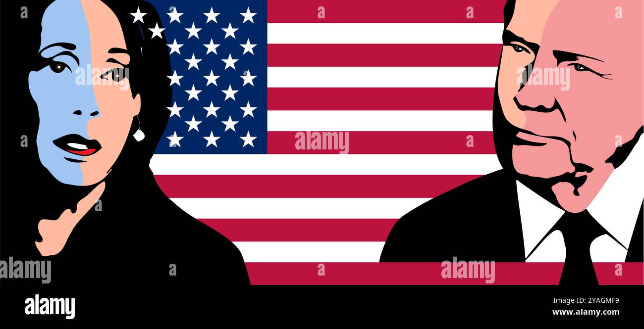 Character illustration of Kamala Harris fighting Donald Trump. Portrait ...