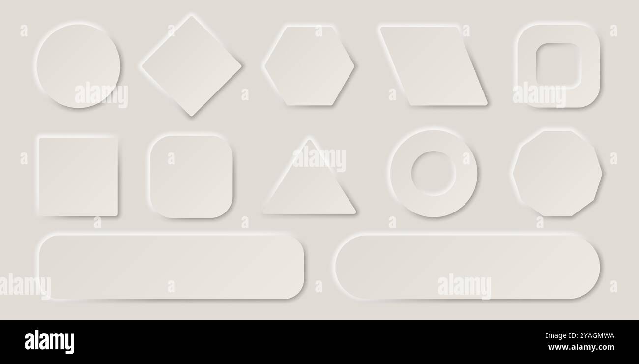 Collection of empty buttons in the style of neomorphism. Set for design of user interface ...