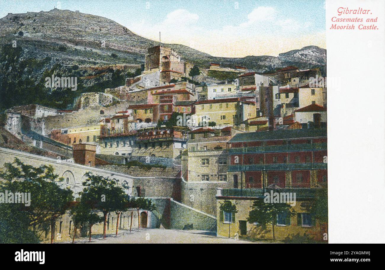 Vintage postcard of Casemates Square and the Moorish Castle in ...