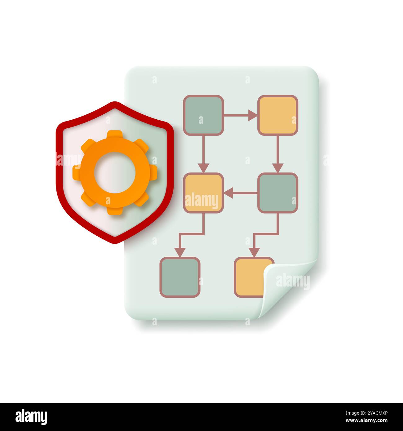 Concept of performing safety procedure in 3d shield and gear icon style ...