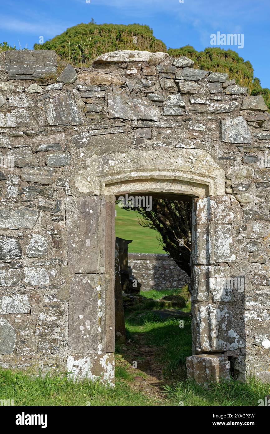 The Single doorway inset in the back wall of the ruins of Cowie Chapel ...