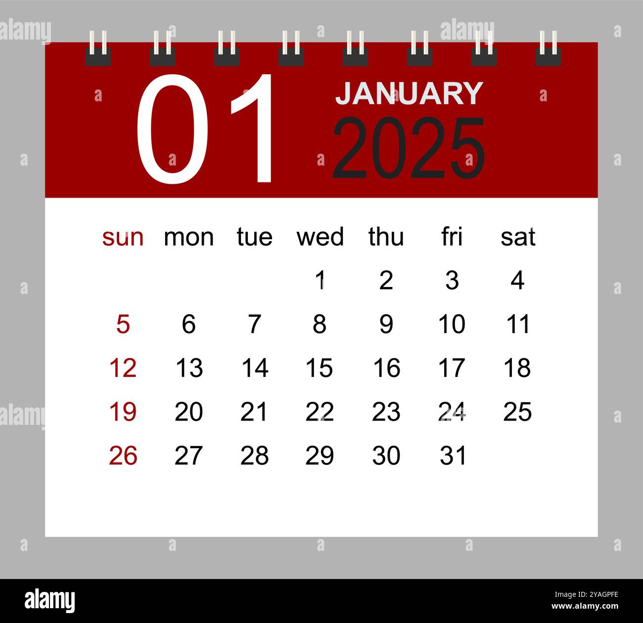 January 2025. Vector monthly calendar template 2025 year in simple ...