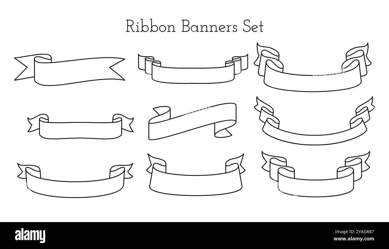 hand drawn ribbon band element banner in set vector Stock Vector Image ...