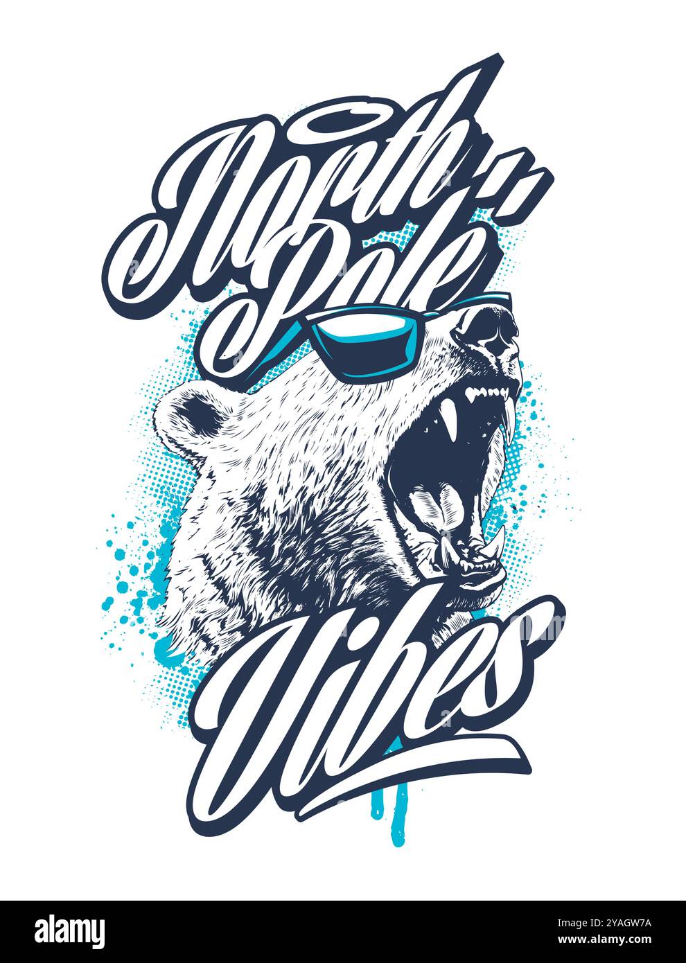 Graffiti style calligraphic letters and roaring polar bear in ...