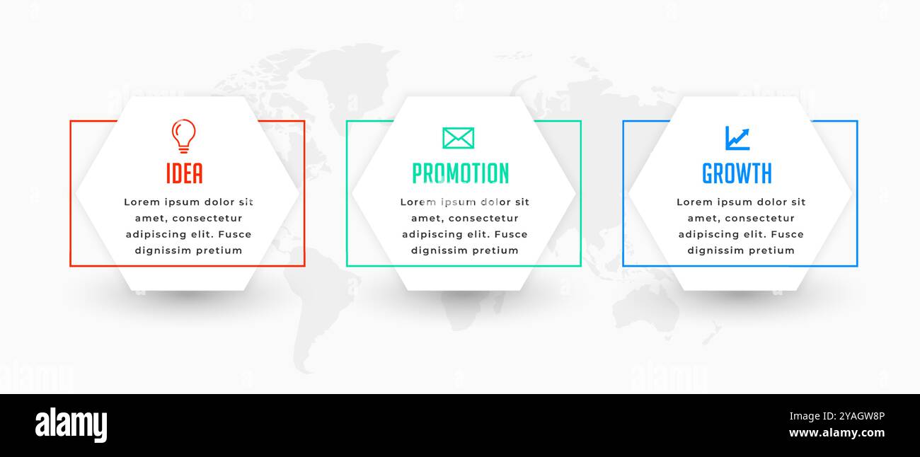 3 steps infographic process chart banner with world map design vector ...