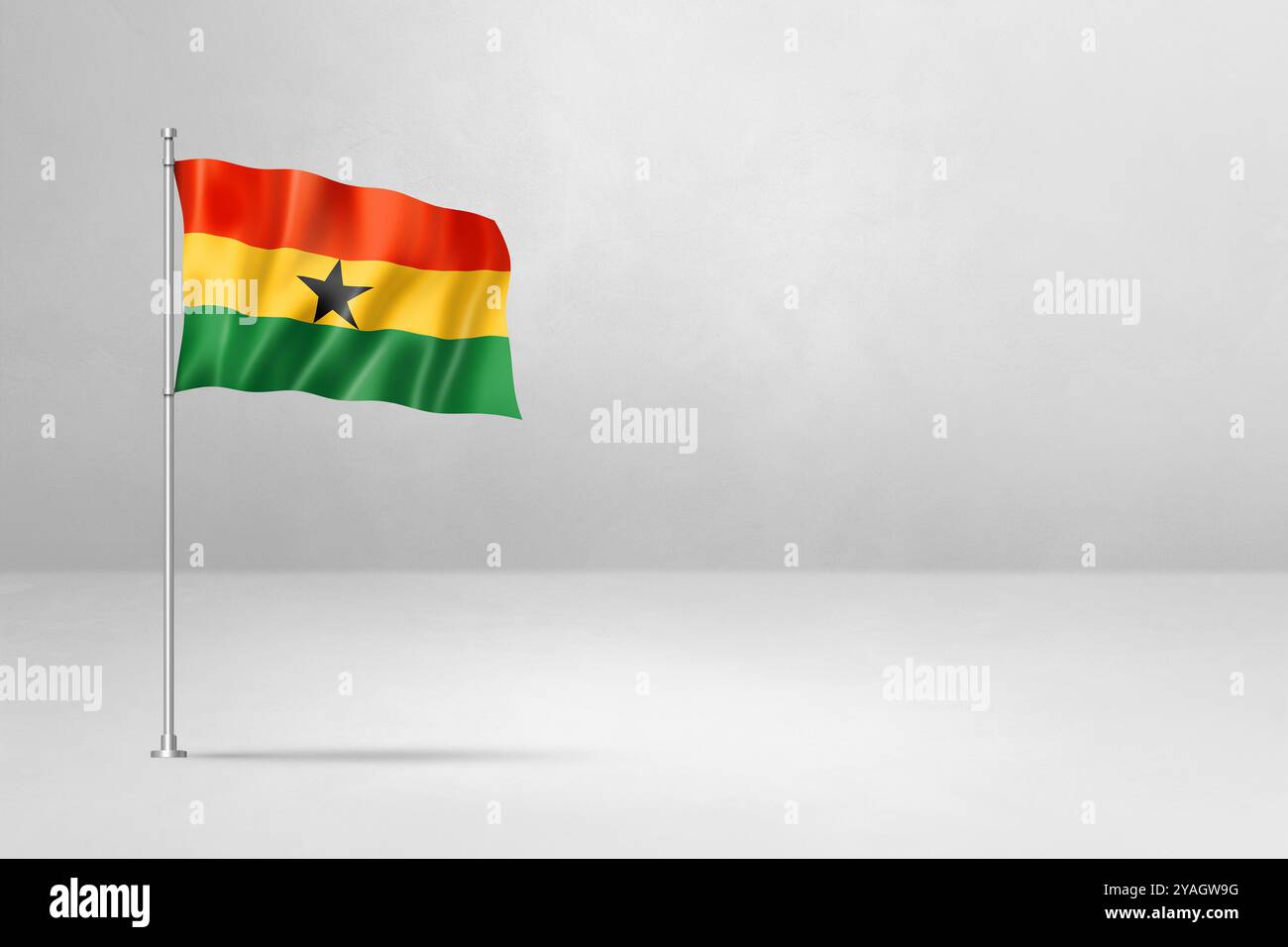 Ghana flag, 3D illustration, isolated on white concrete wall background ...